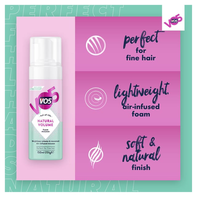 VO5 Natural Volume Foam Mousse with Weightless Volume & Movement 150ml ...