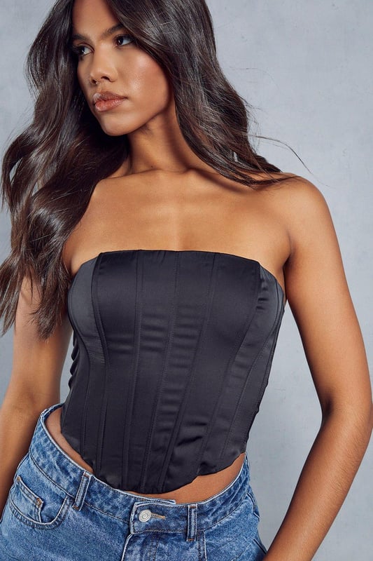 Satin Panel Seam Detail Corset Top