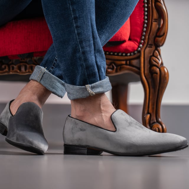 Alfie Grey Velvet Loafer