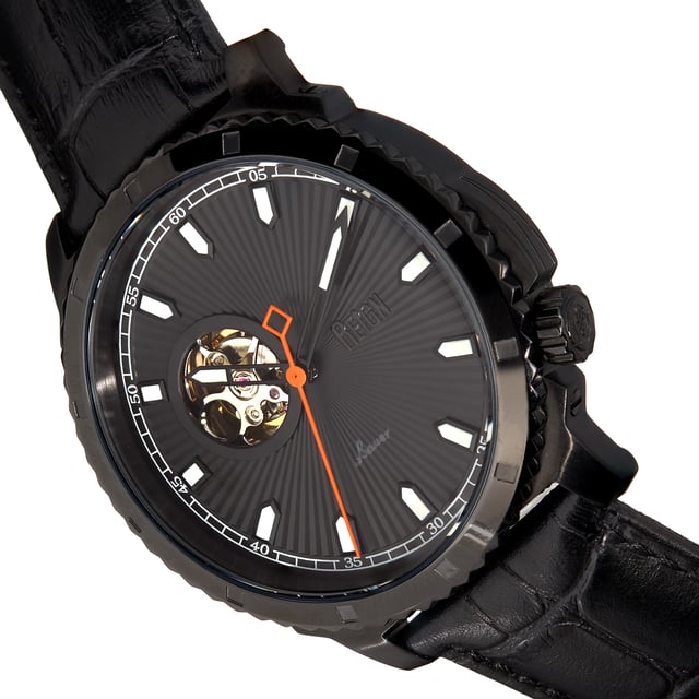 Reign Bauer Automatic Semi-SkeletonLeather-Band Watch