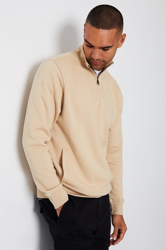 Light Beige 'Patrick' Quarter Zip Neck Sweatshirt