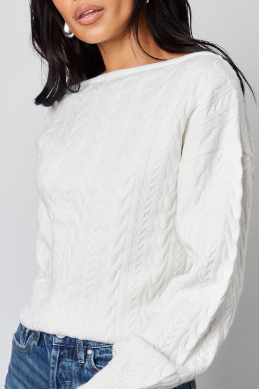 Stone 'Mable' Slash Neck Cable Knit Jumper
