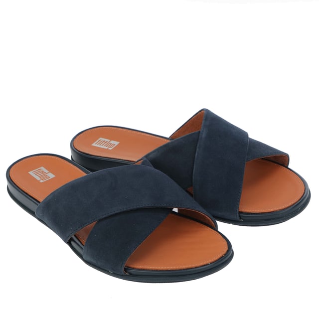 Women's Fit Flop Gracie Suede Cross Slide Sandals in Navy