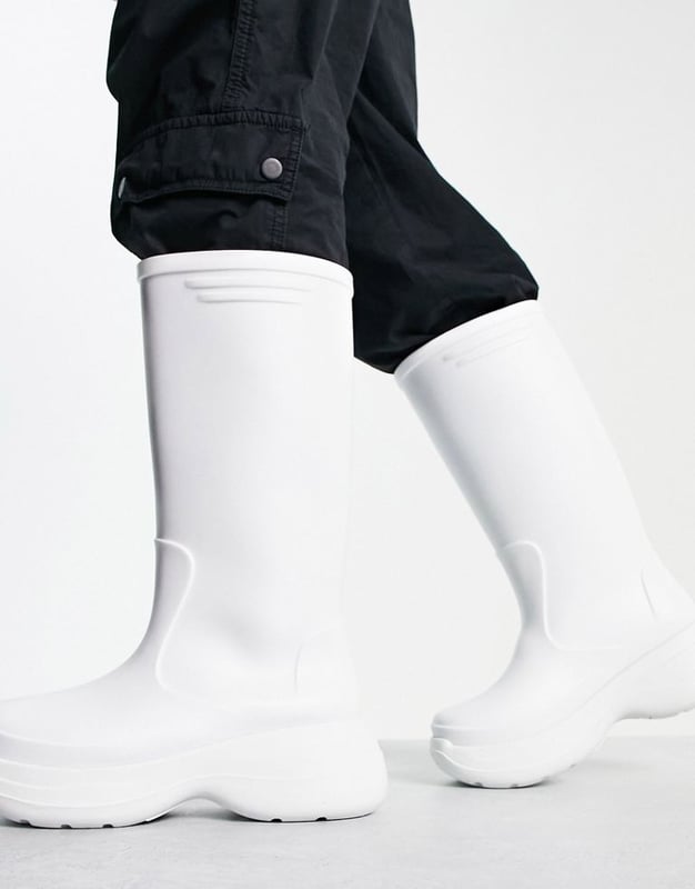 ASOS DESIGN chunky calf length wellington boots in white