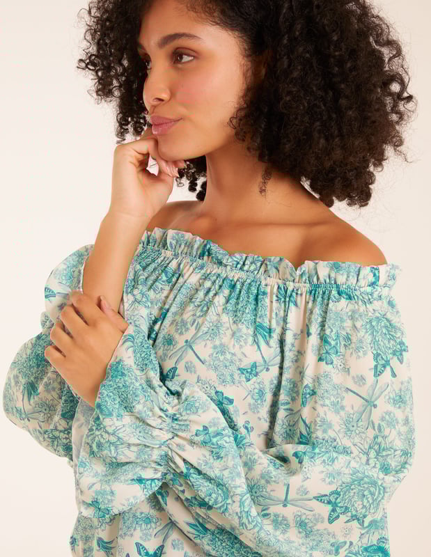 Butterfly Floral Print Gypsy Chiffon Blouse