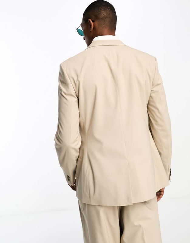 ASOS DESIGN slim suit jacket in stone-Neutral