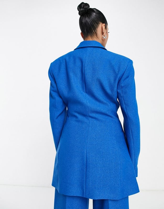 ASOS DESIGN nipped waist suit blazer in blue