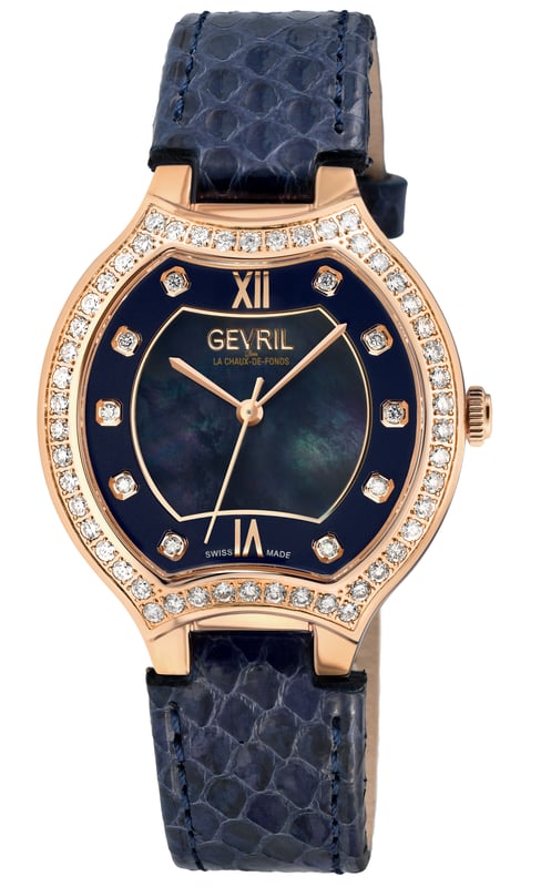 Gevril Women's Lugano Swiss Diamond Blue MOP Dial Genuine Italian ...