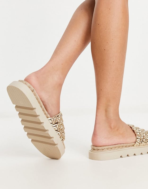 ASOS DESIGN Jupiter woven espadrille in gold