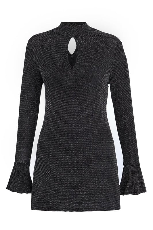 Pewter Metallic Keyhole Detail Fluted Cuff Top