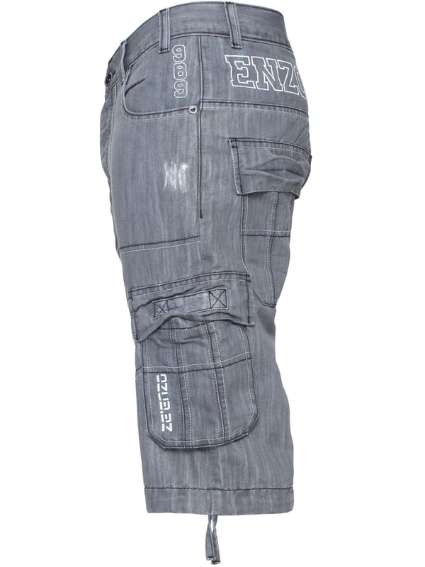 Enzo Mens Cargo Combat Denim Shorts