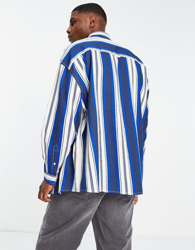 ASOS DESIGN extreme oversized shirt in vintage style stripe-Blue