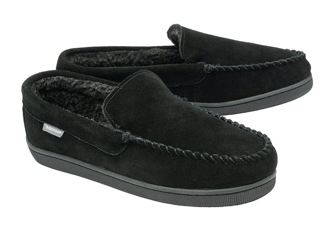 Dunlop Nathan Suede Leather Black Mens Slippers