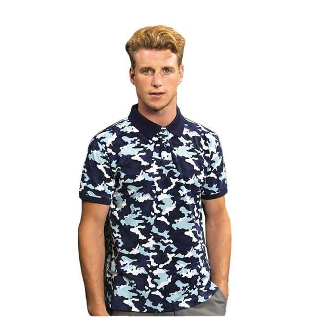 Asquith & Fox Mens Short Sleeve Camo Print Polo Shirt (Camo Blue)