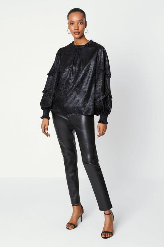 Foil Frill Long Sleeve Top
