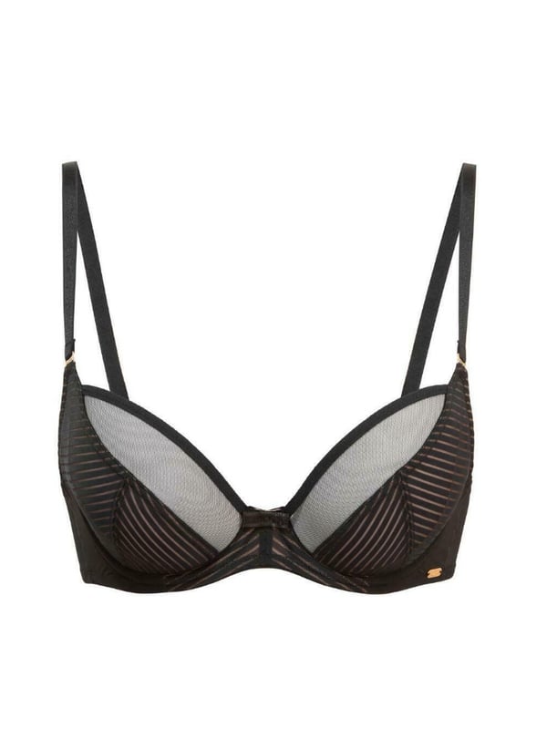 Sheer Stripe Non Padded Plunge Bra - Black