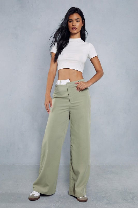 Contrast Band Drop Waist Band Trousers