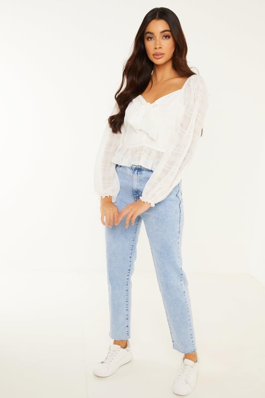 Cream Chiffon Tie Front Top