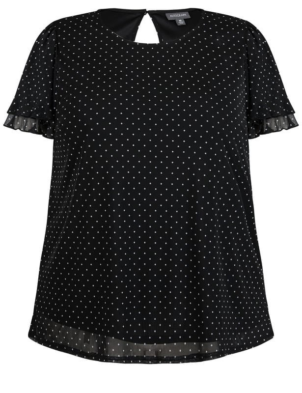 Womens Autograph Short Double Flutter Sleeve Mesh Top - Plus Size