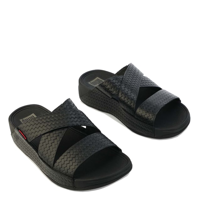 Men's Fit Flop Chi Slide In Woven Leather Sandals in Black