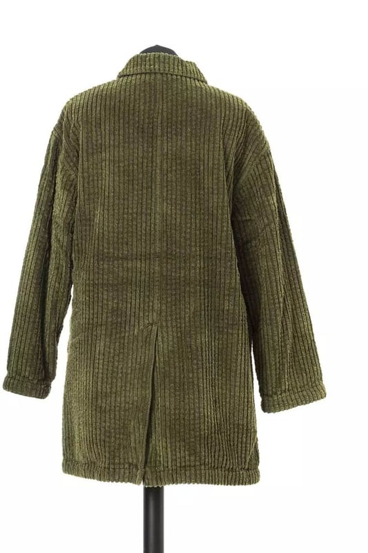 Wide Ribbed Jacket with Teddy Fur Padding and Logo Button Closure