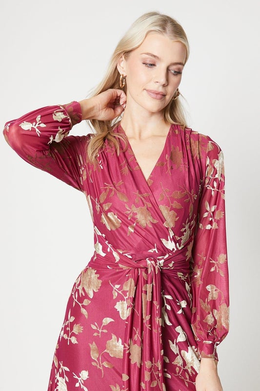 Devore Wrap Belted Maxi Dress