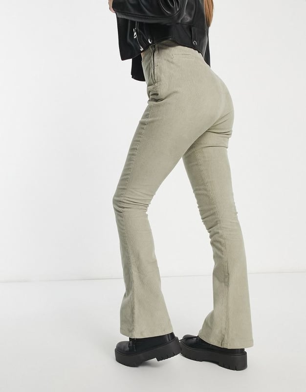 ASOS DESIGN flare cord trouser in sage-Green