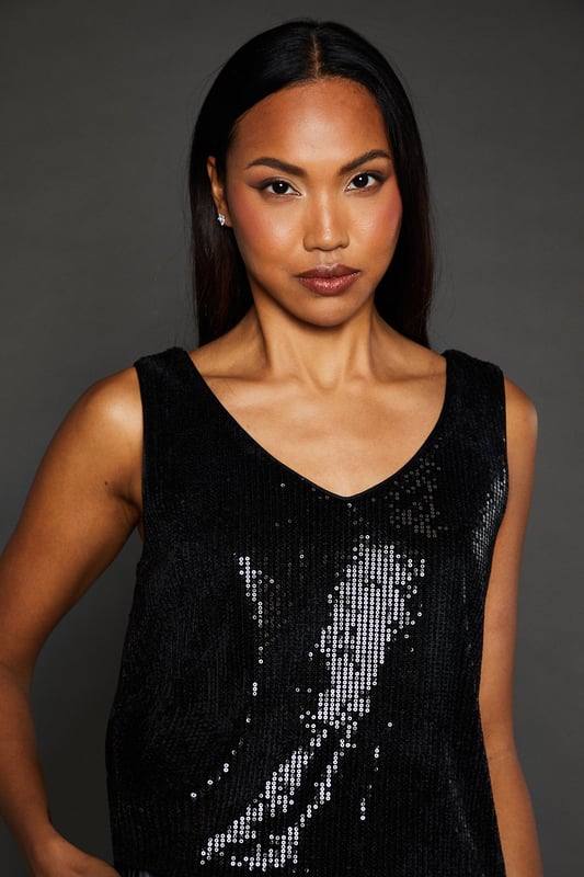 sequin v neck tops