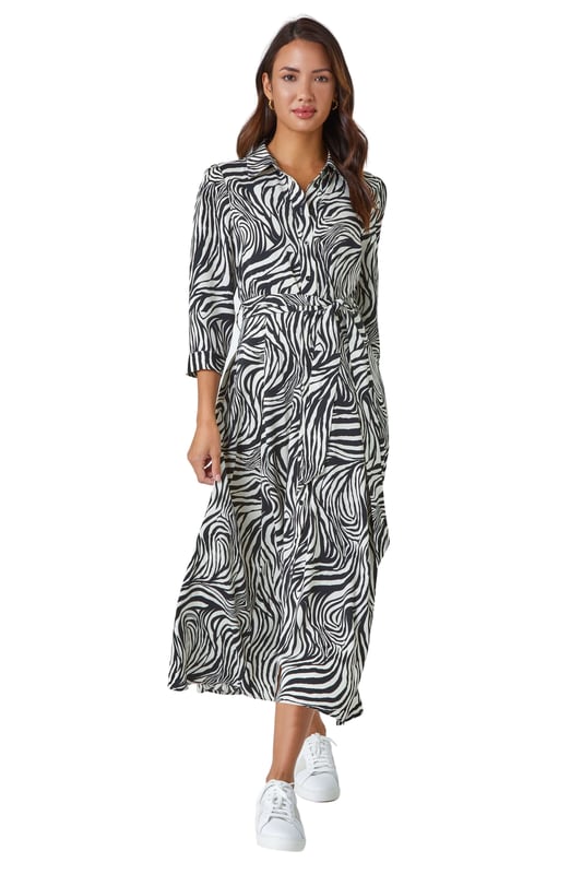 Zebra Print Midi Shirt Dress