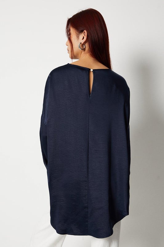 Textured Satin Long Line Tunic Top