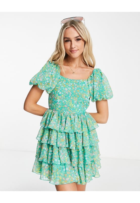 Miss Selfridge festival chiffon rara mini dress in multicolour ditsy