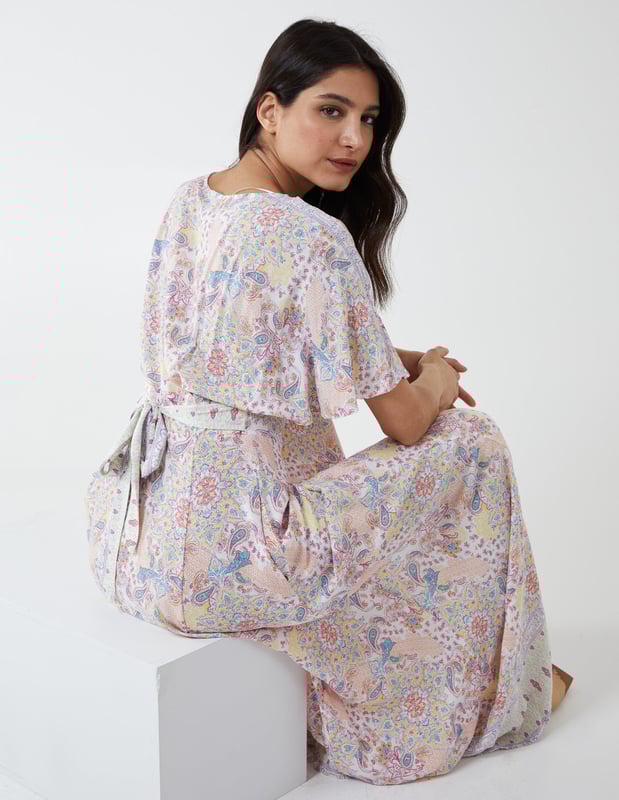 KAYLA - Button Front Angel Sleeve Maxi Dress