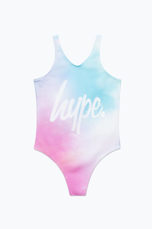 Hype Girls Pink Pastel Fade Script Swimsuit