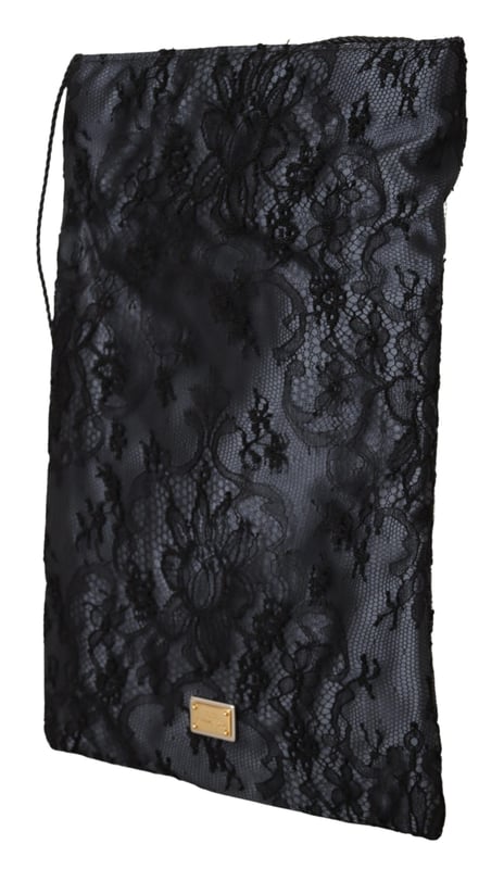 Dolce & Gabbana Women's Black Satin Lace Drawstring Holder Logo Plaque ...