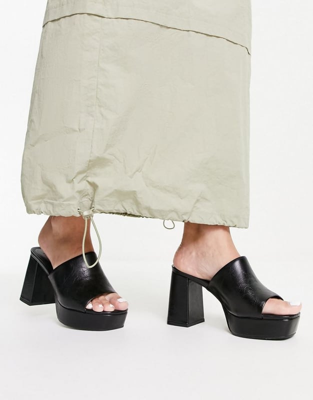 ASOS DESIGN Harmonize mid heeled platform mules in black