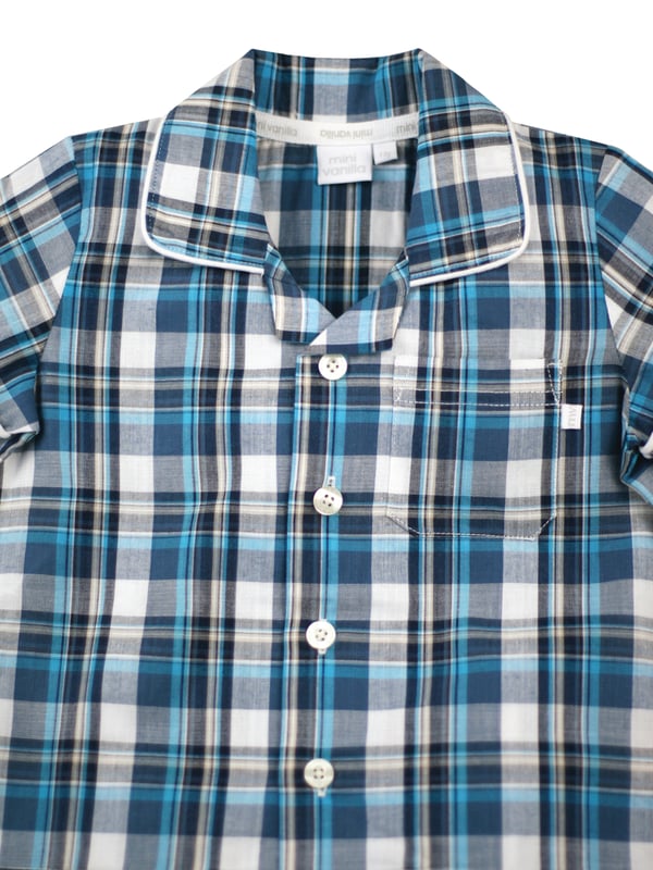 Boys' Navy Check Shortie Traditional Cotton Pyjamas