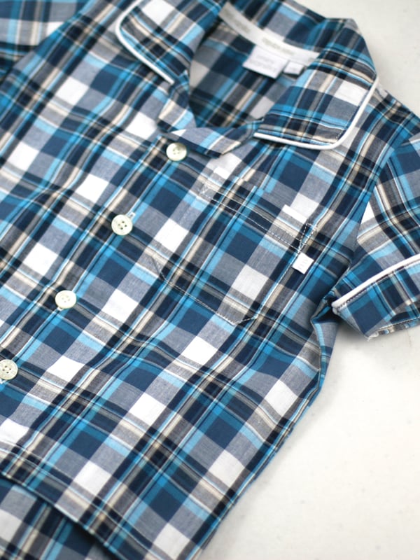 Boys' Navy Check Shortie Traditional Cotton Pyjamas