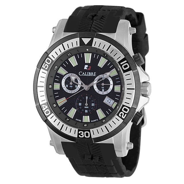 Calibre Men's Hawk Chronograph Swiss Made Movement Watch Black Rubber ...