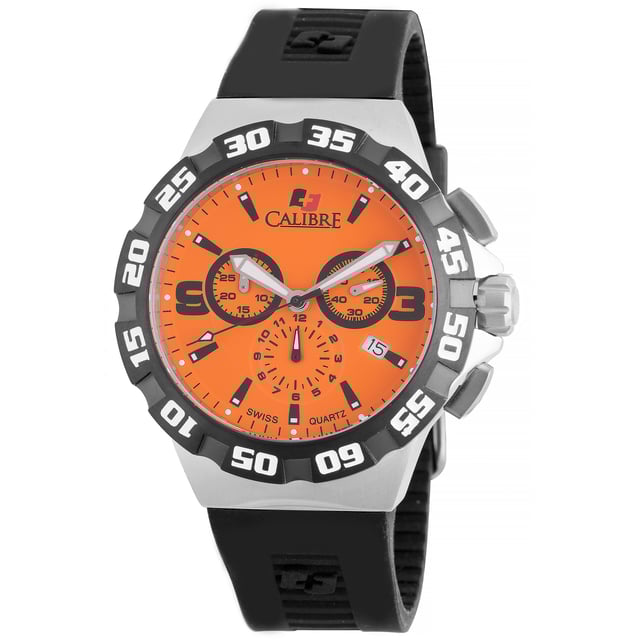 Calibre Men's Lancer Swiss Made Movement Watch Black Rubber Orange L3 Dial