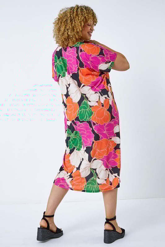 Curve Floral Midi Shift Dress