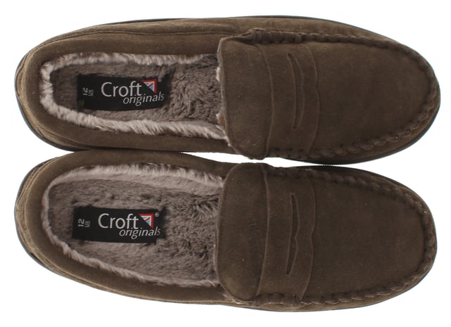 Croft Originals Mens Moccasin Full Slippers Walsh Leather brown