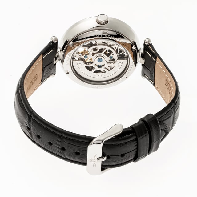 Empress Stella Automatic Semi-Skeleton MOP Leather-Band Watch