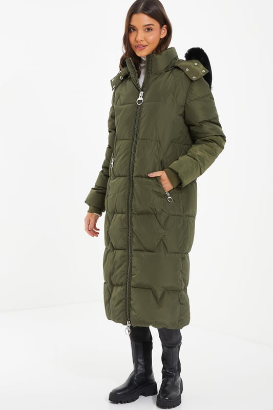 Khaki Padded Long Line Jacket