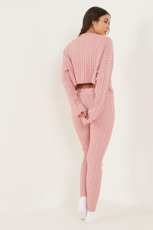 Pink Cable Knit Lounge Set
