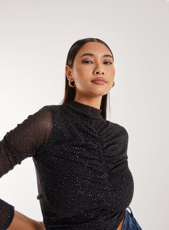 Sparkle Long Sleeve Mesh Top