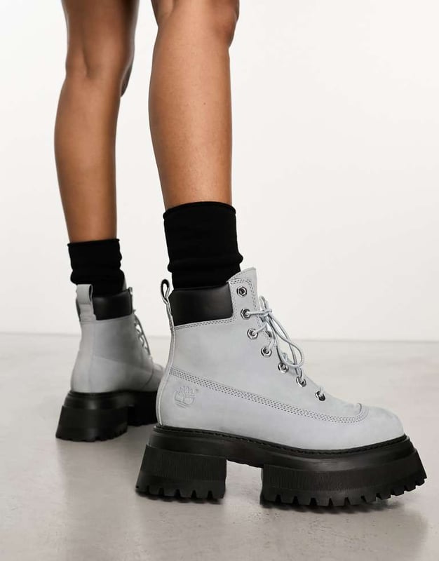Timberland sky 6 Inch chunky platform boots in grey nubuck leather