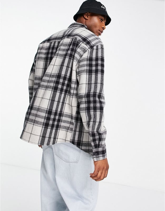 ASOS DESIGN 90s oversized wool mix check shirt in grey