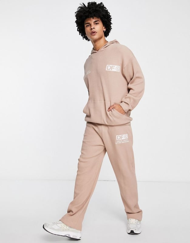 ASOS Dark Future co-ord relaxed fixed hem joggers in waffle texture ...