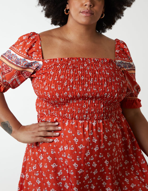 Curve Shirred Floral Maxi Dress