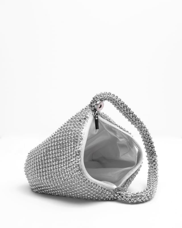 Where's That From Womens Diamante Mini Chainmail Pouch Bag In Silver